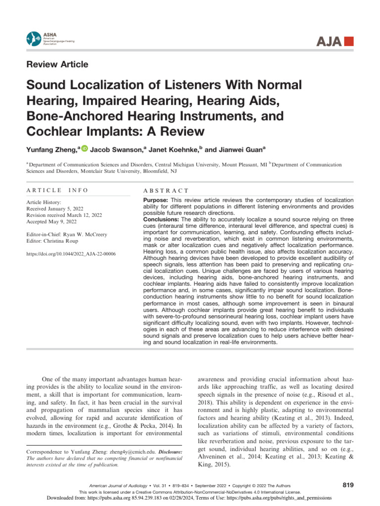 Zheng Et Al 2022 Sound Localization of Listeners With Normal Hearing ...