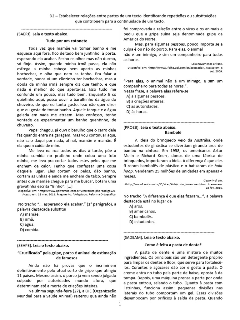 D2 (5º Ano - L.P - BLOG do Prof. Warles) | PDF | Portugal | Microscópio