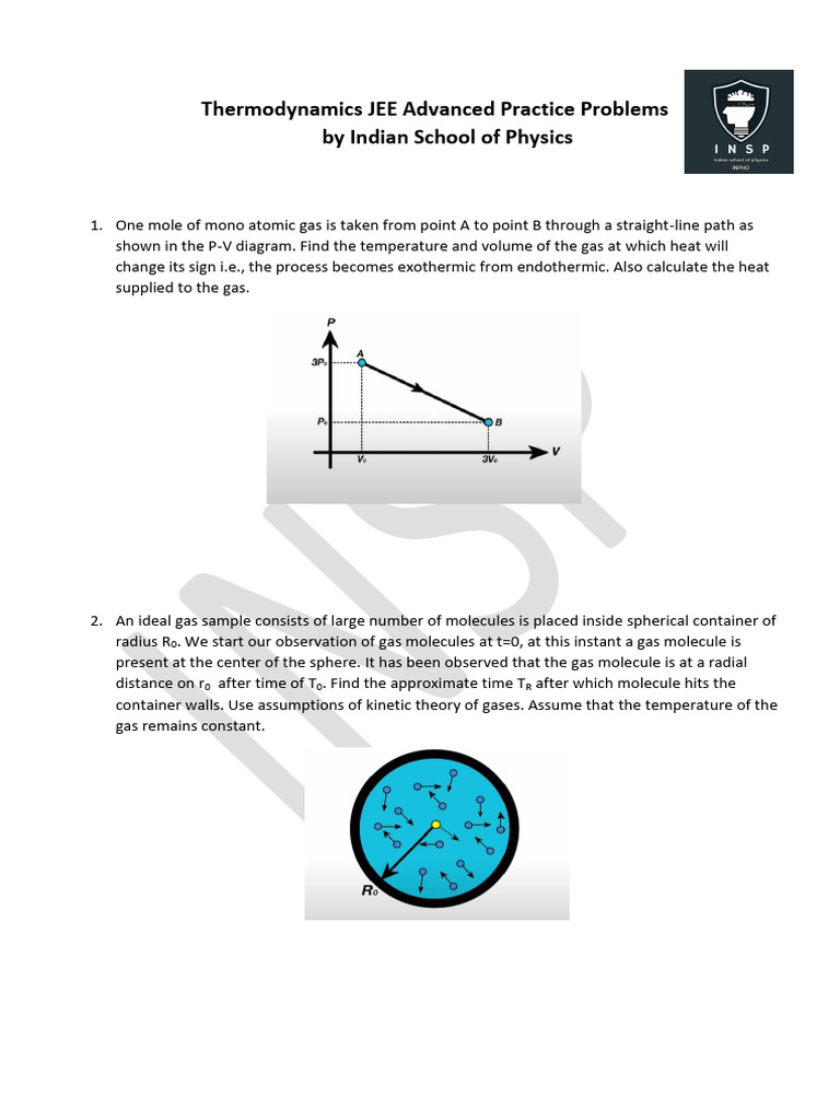 Thermodynamics JEE Advanced Practice Problems by Indian School of | PDF | Gases | Heat