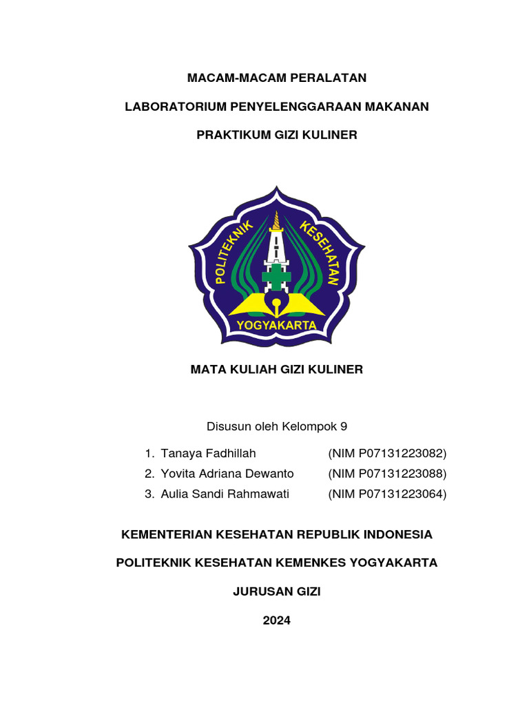 Kelompok 9 - STR Gizi B - Peralatan Lab PM | PDF | Memasak, Makanan ...
