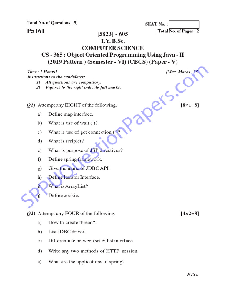 BSC - Computer Science Cs - Semester 6 - 2022 - April - Object Oriented Programming II Core Java ...