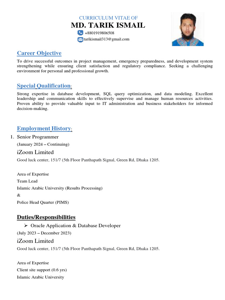 CV of Tarik IsmaiL | PDF | Databases | Sql
