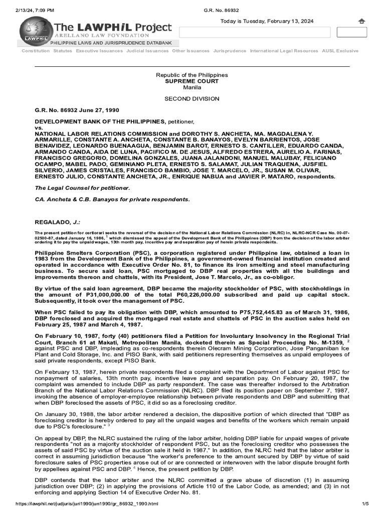 DBP v. NLRC, 186 SCRA 841 (1990) | PDF
