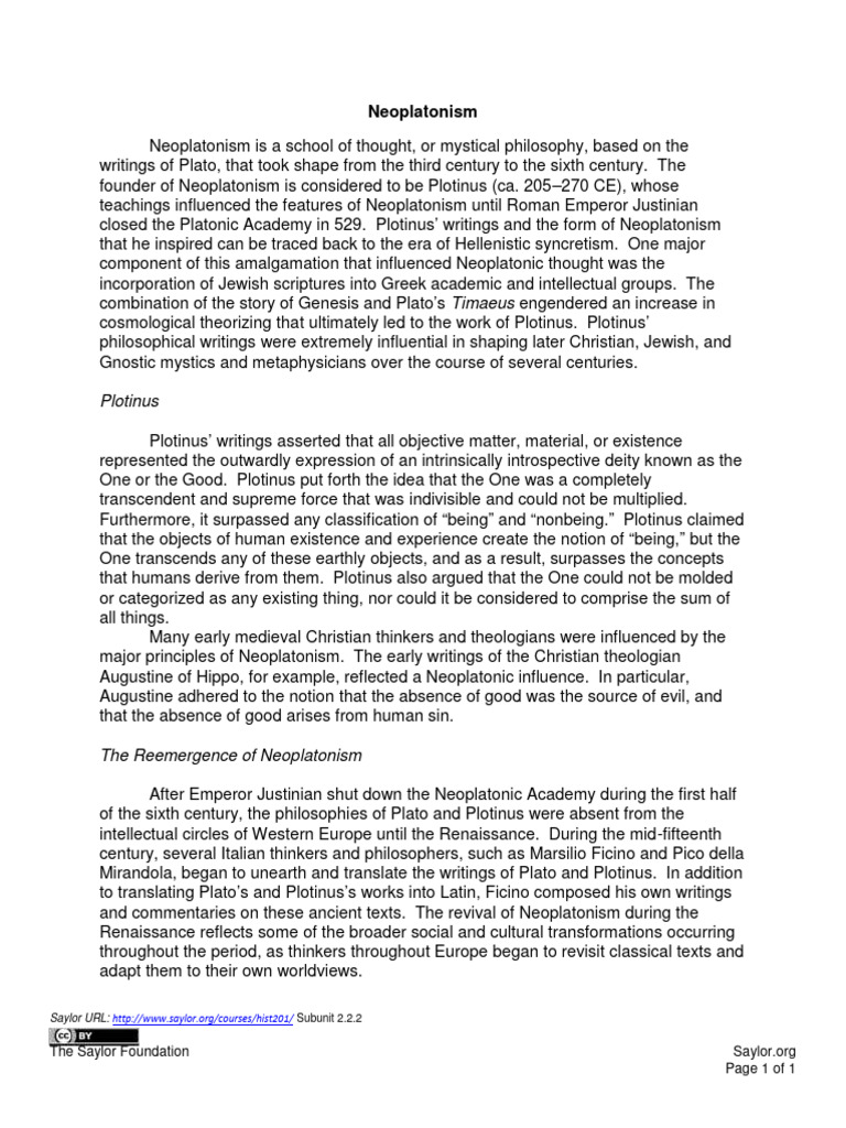 Understanding Neoplatonism's Influence | PDF | Neoplatonism | Religious ...