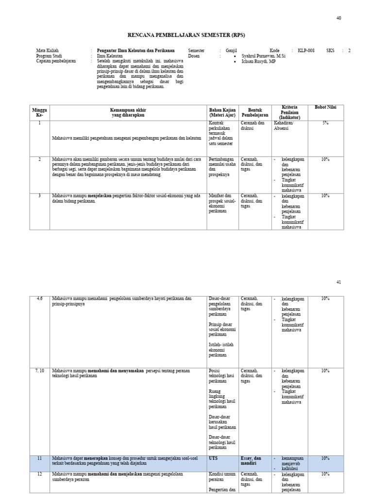 RPS Pengantar Ilmu Kelautan | PDF