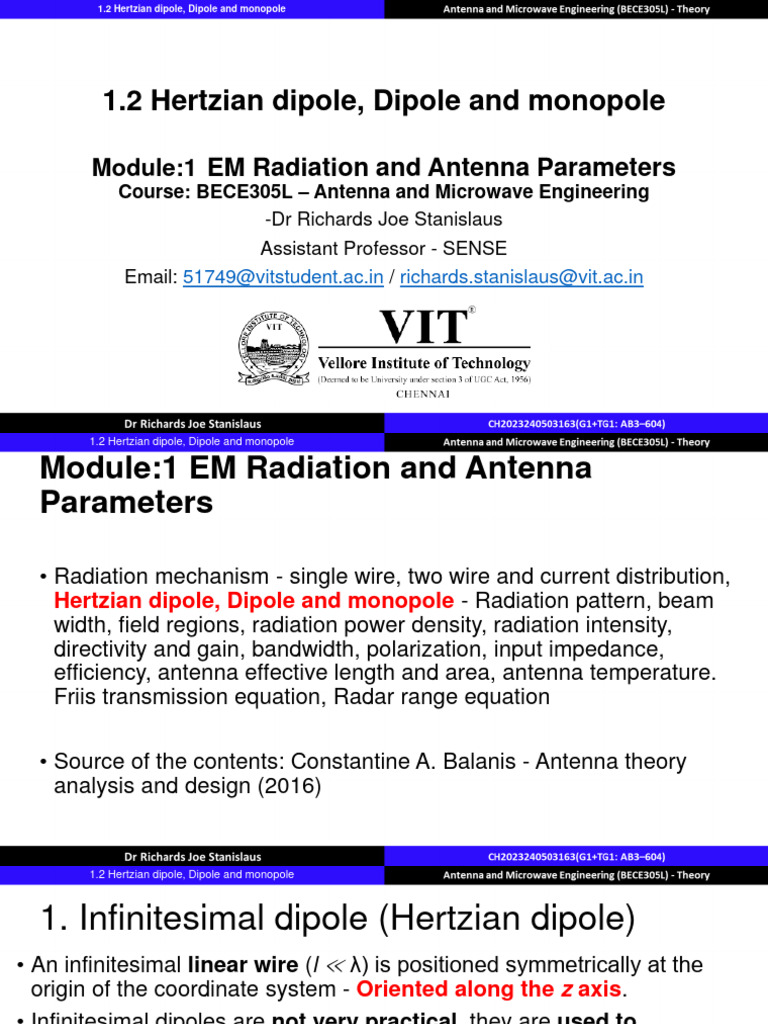 AME - 1.2 Hertzian Dipole, Dipole and Monopole | PDF | Antenna (Radio) | Dipole