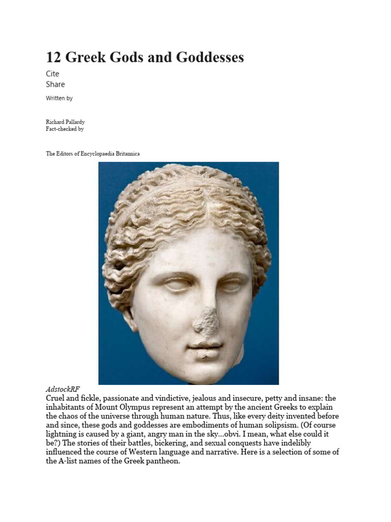 12 Greek Gods and Goddesses | PDF | Dionysus | Hades
