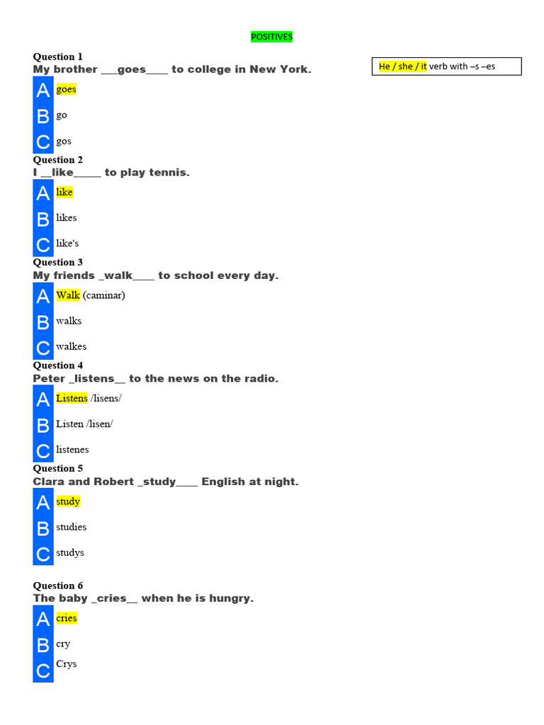 Repaso Present Simple Pre Test | PDF