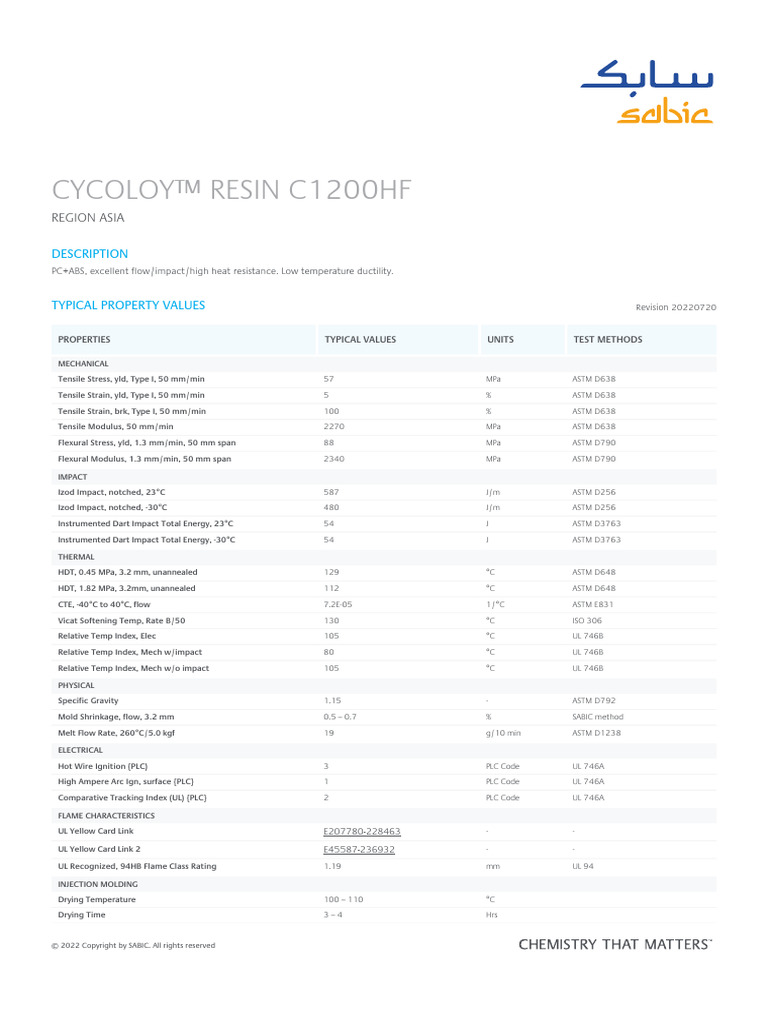 CYCOLOY™ Resin - C1200HF - Asia - Technical - Data - Sheet | PDF ...