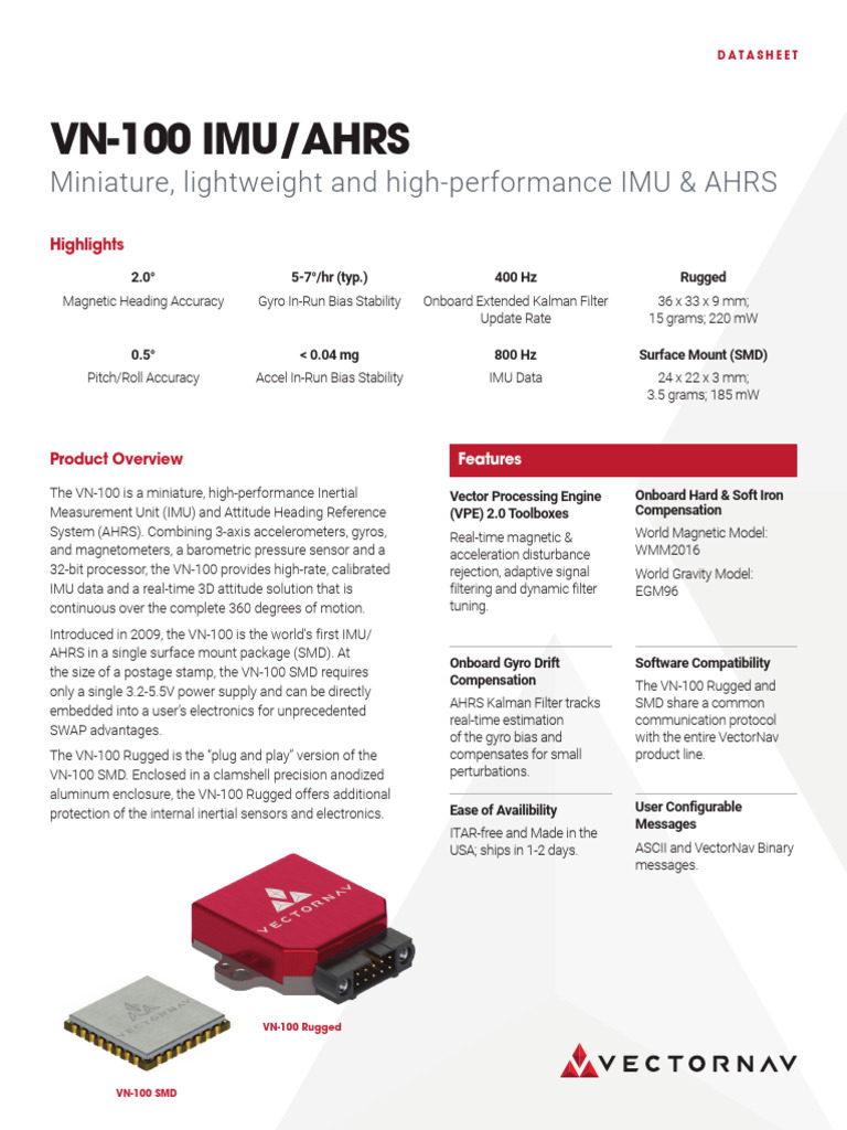VN 100 Datasheet Rev2 | PDF | Computer Engineering | Measuring Instrument