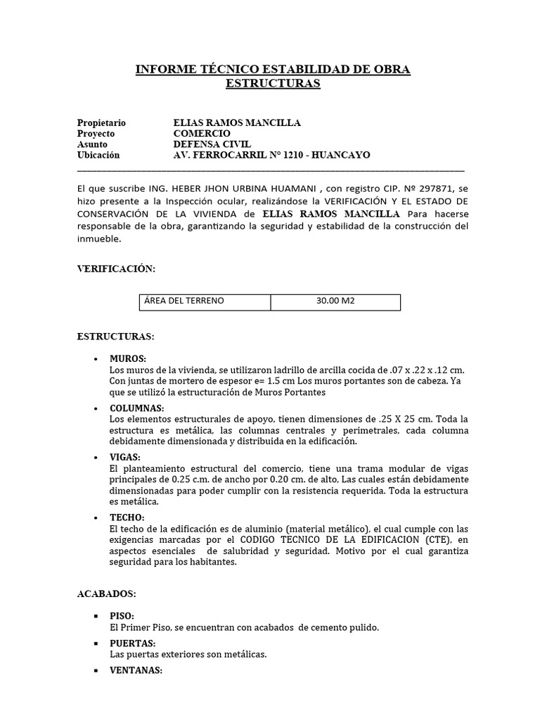 Informe Técnico de Estabilidad Estructural | PDF | Construyendo ...