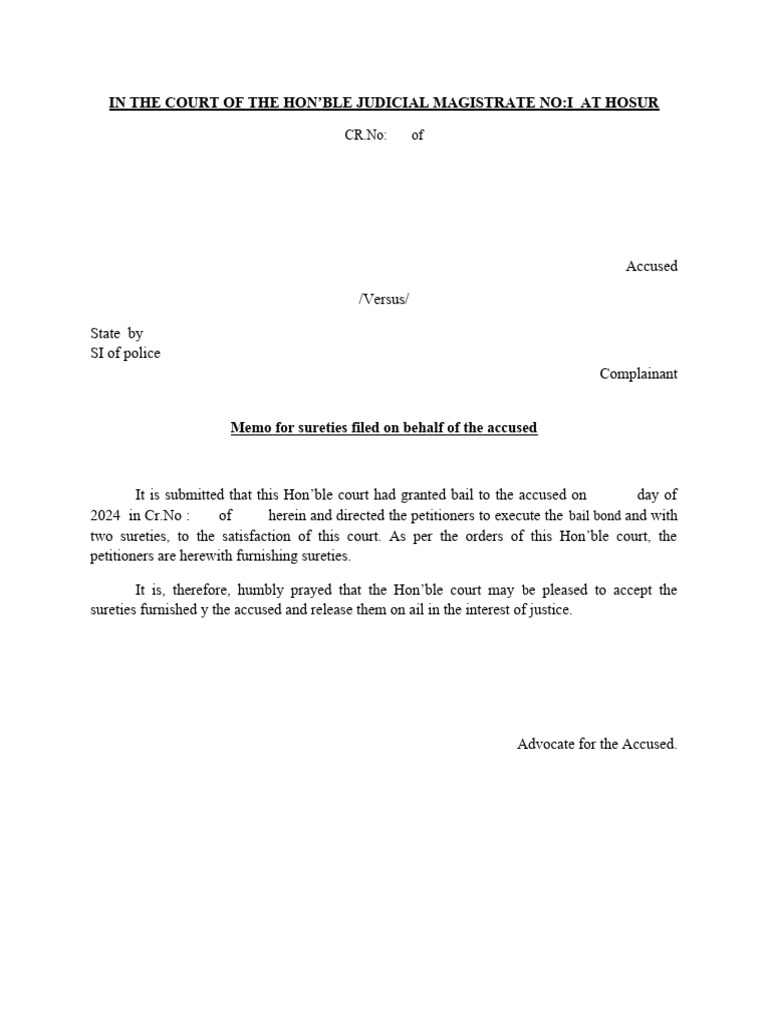 Surety Memo for Bail Submission | PDF