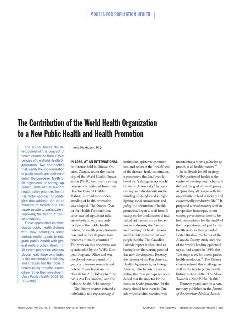 Evolution of Health Promotion Strategies | PDF | Health Promotion ...