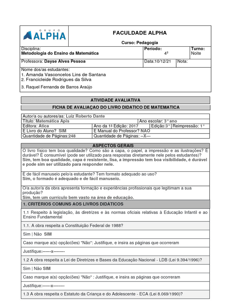 Ficha de Análise Do Livro Didático PDF | PDF | Geometria | Estatísticas