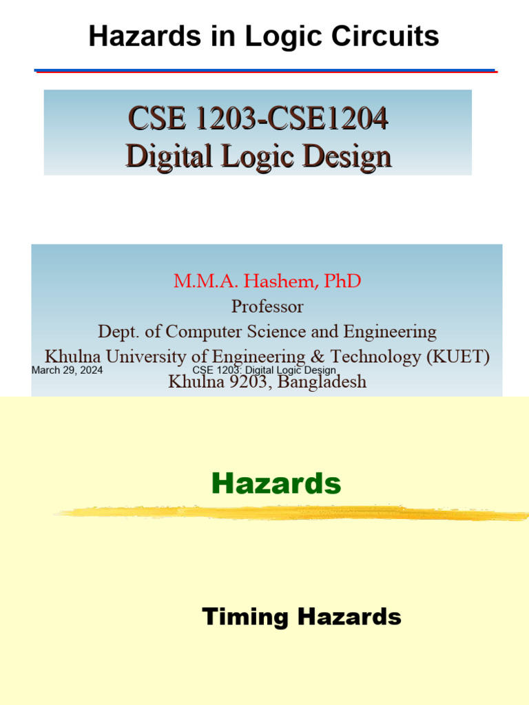 CSE 1203 Timing Hazards | PDF | Electronic Design | Digital Electronics