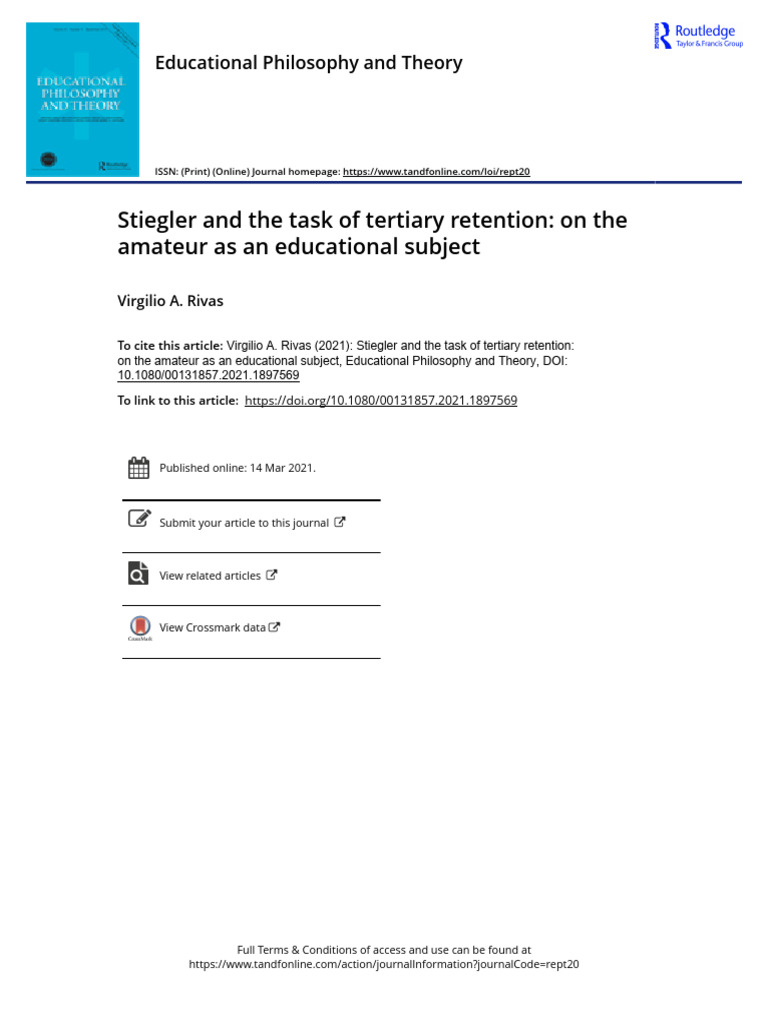 Stiegler and The Task of Tertiary Retent | PDF | Immanuel Kant | Reason
