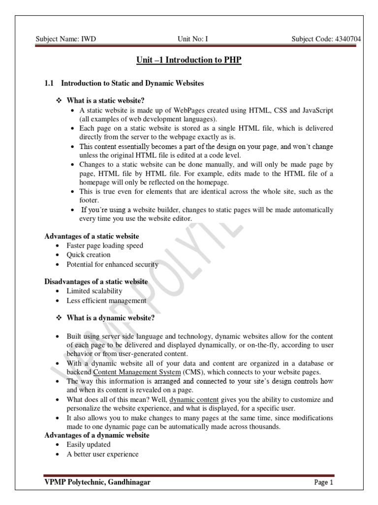 Iwd - Unit 1 1 | PDF | Websites | Php
