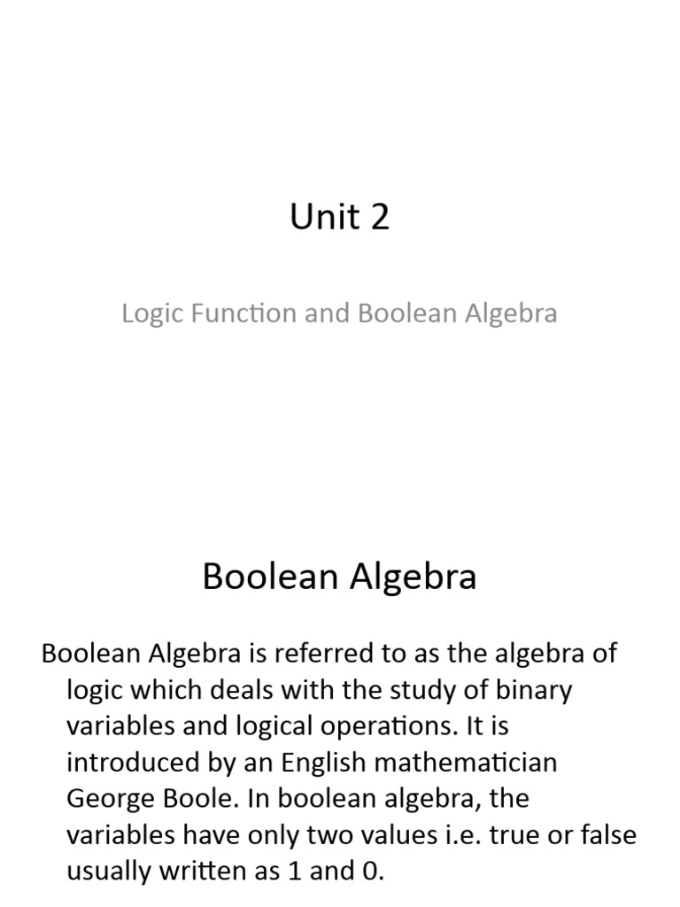 Unit 2 Boolean Algebra | PDF | Logic Gate | Boolean Algebra