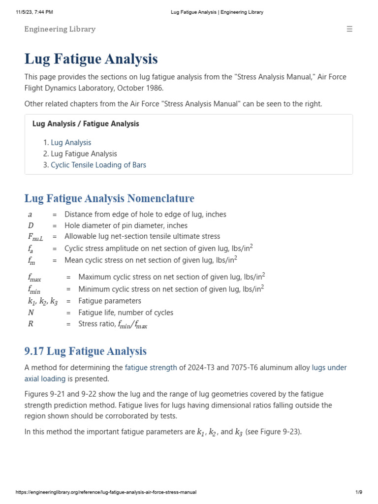 Lug Fatigue Analysis - Engineering Library | PDF | Fatigue (Material ...