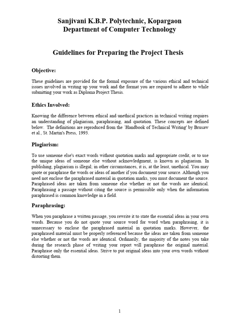 Sanjivani KBP Polytechnic-CM Project Thesis Format Guidline | PDF ...