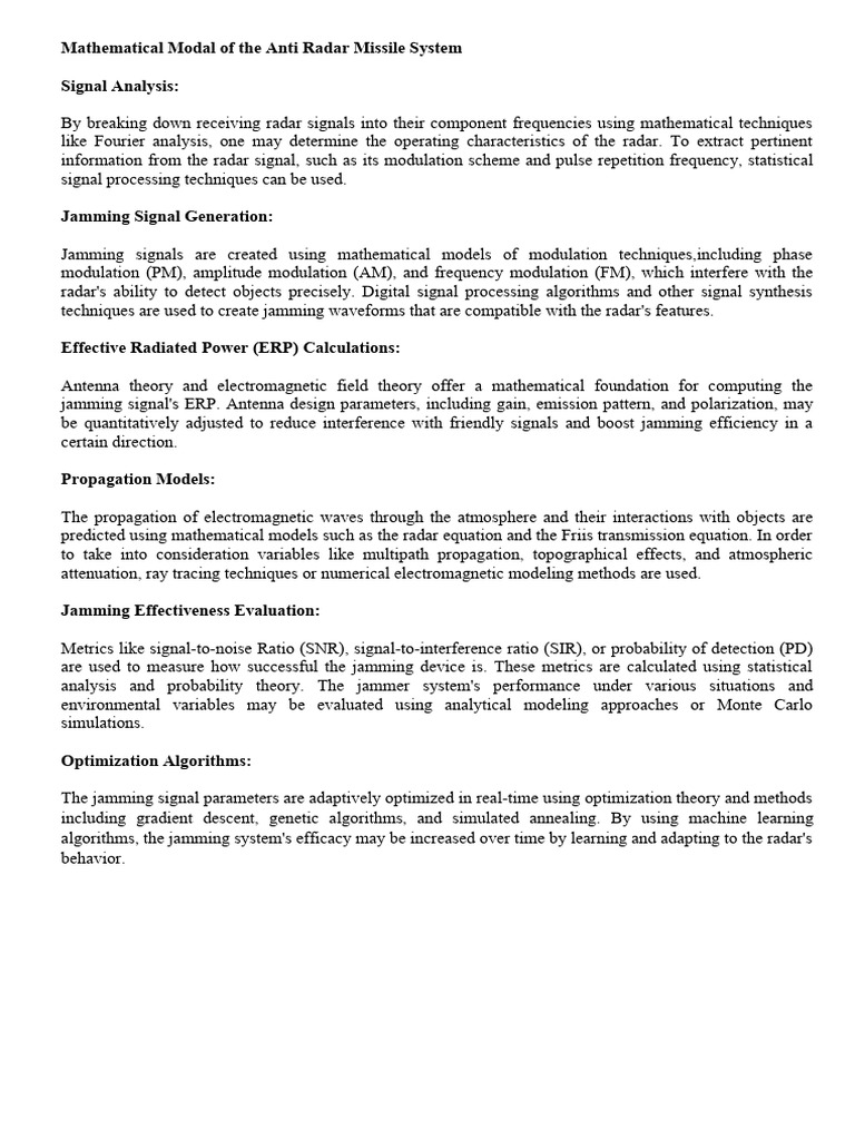 Mathematical Modal of Anti Radar Missile System | PDF | Radar | Modulation