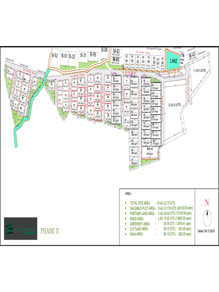 Kshethra Farms - Westwoods Phase - 2 - Plots Layout With Areas and Dim ...