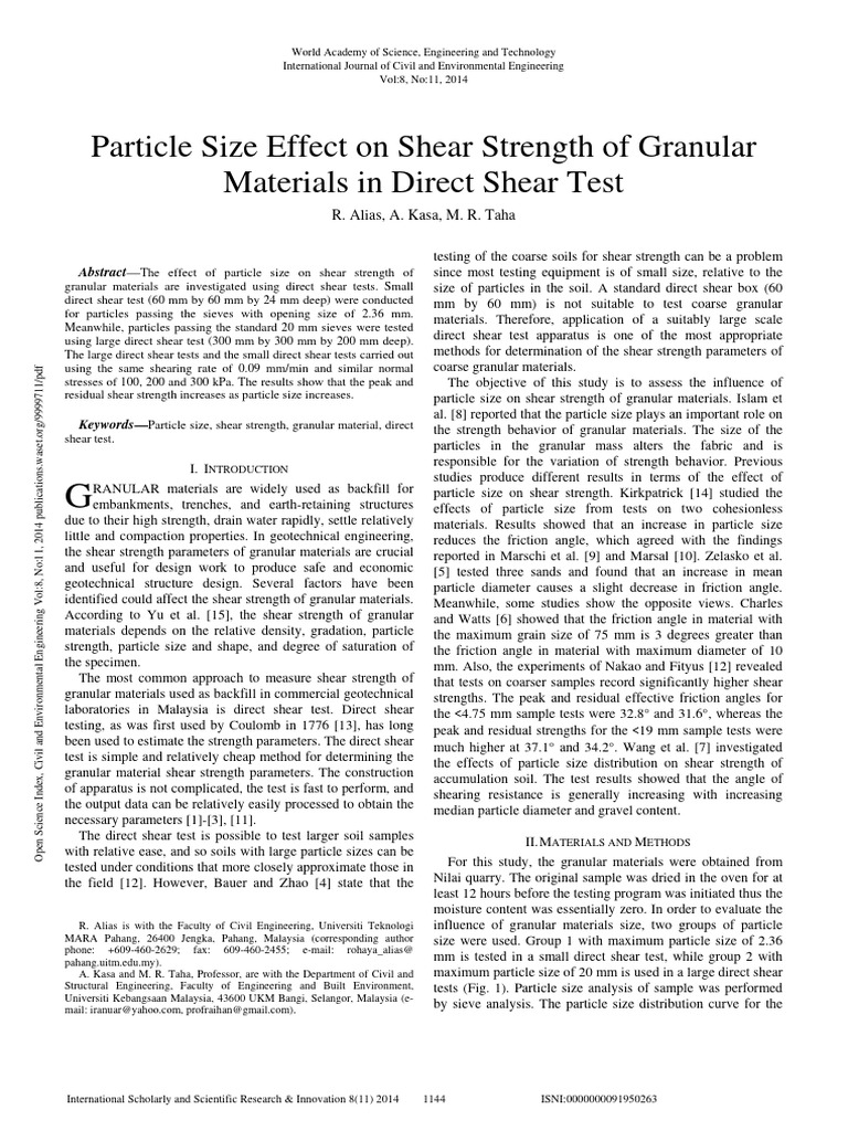 Particle Size Effect On Shear Strength O | PDF | Geotechnical Engineering | Applied And ...