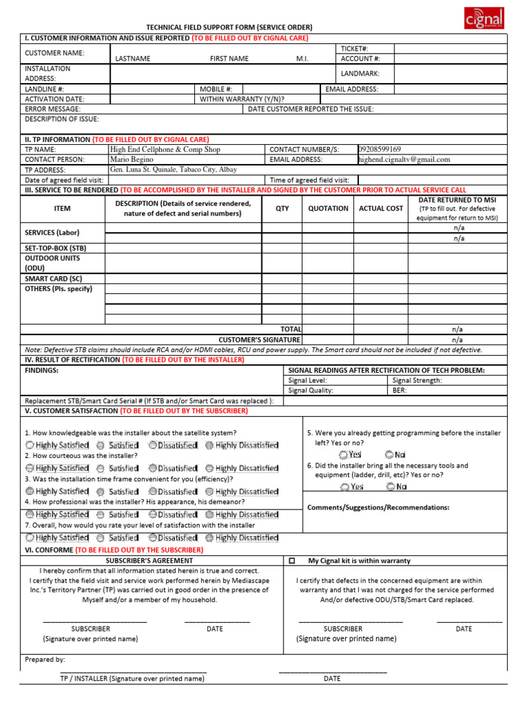 TFS Service Order Form | PDF | Information And Communications Technology | Service Industries