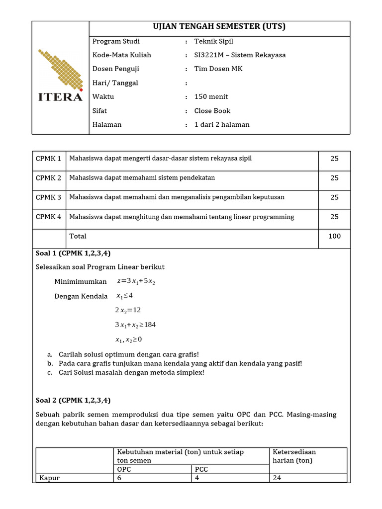 Soal Ujian Dan Validasi Sistem Rekayasa | PDF