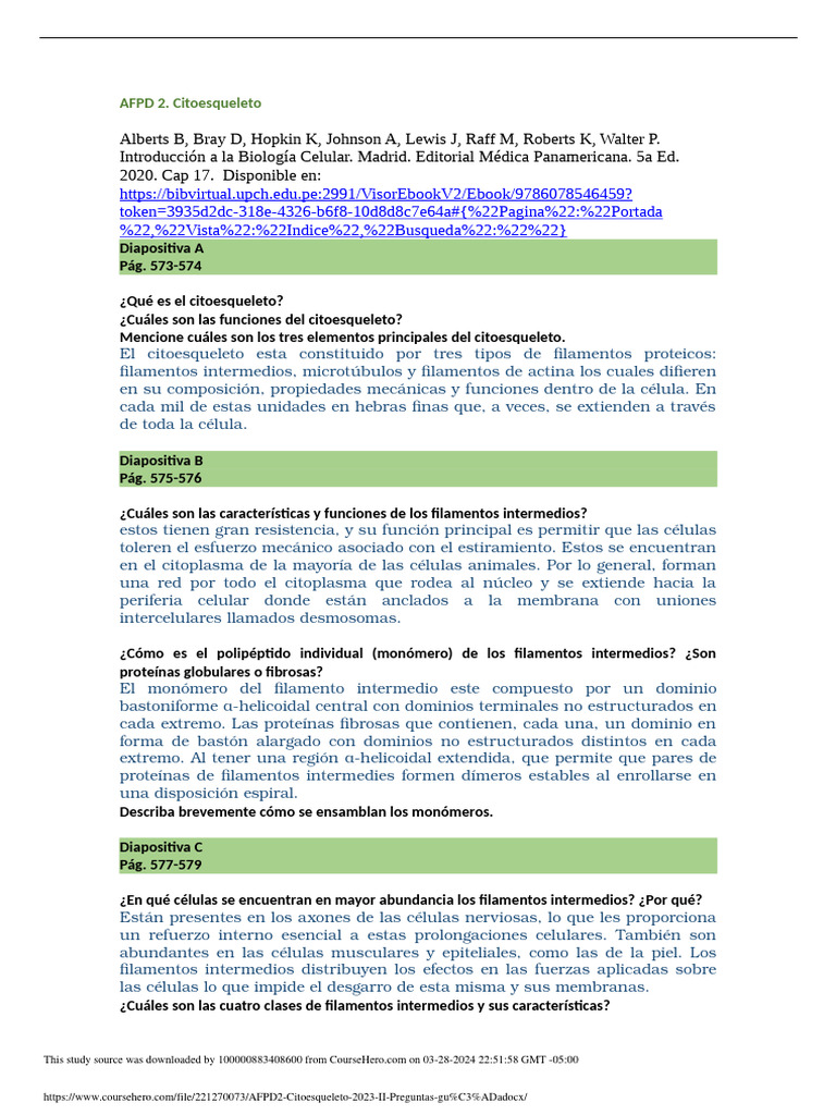 Citoesqueleto 2023 II Preguntas Gu A | PDF | Microtúbulos | Actina