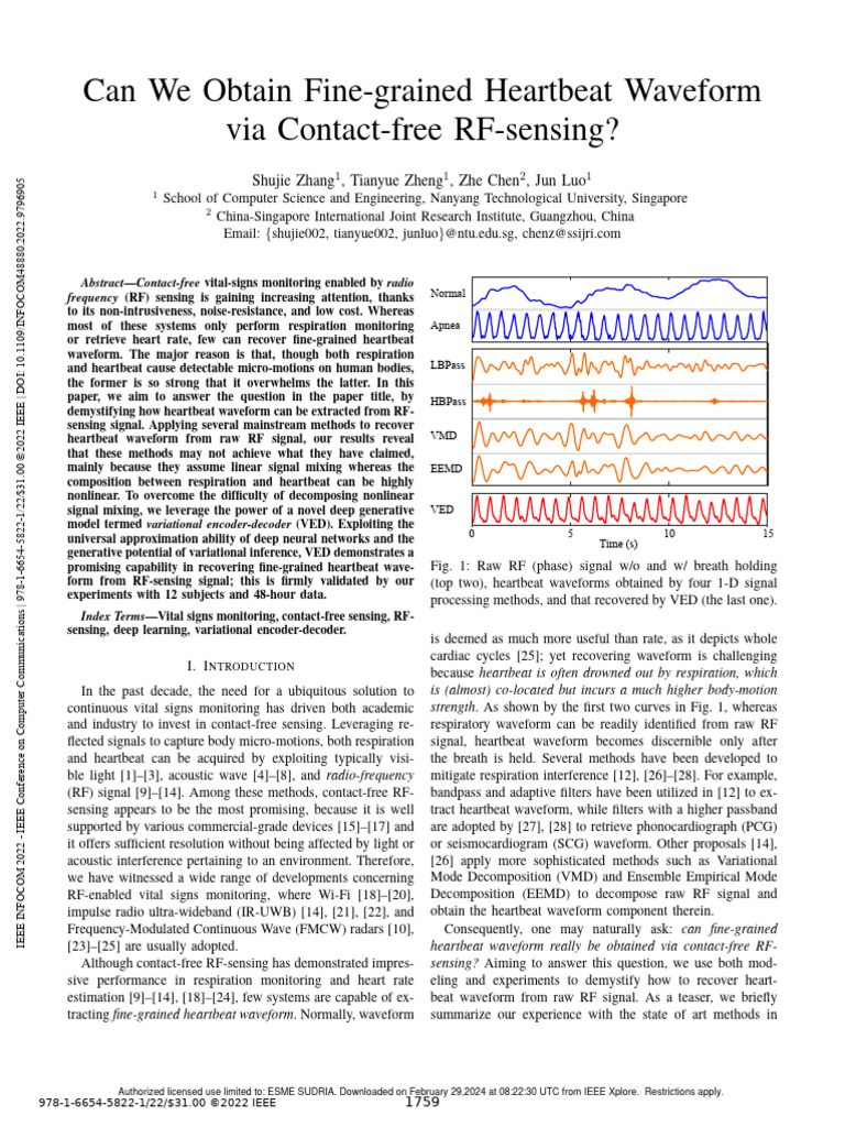 Can We Obtain Fine-Grained Heartbeat Waveform Via Contact-Free RF-sensing | PDF | Electronics ...