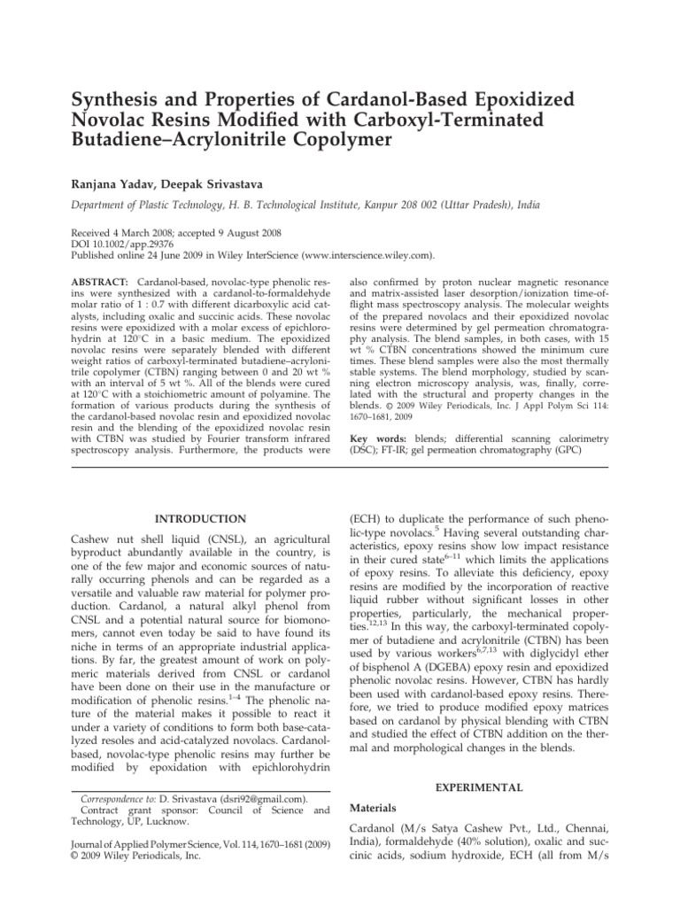 Synthesis and Properties of Cardanol Bas | PDF | Epoxy ...