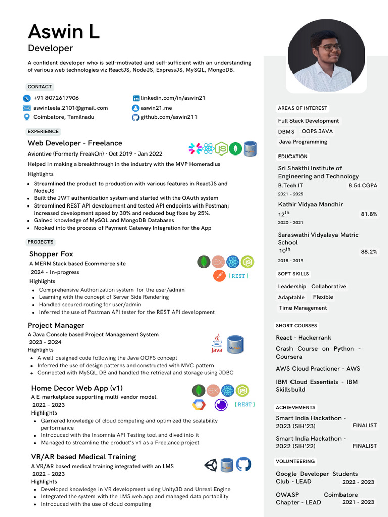 Aswin L_resume (1) | PDF | Cloud Computing | Databases
