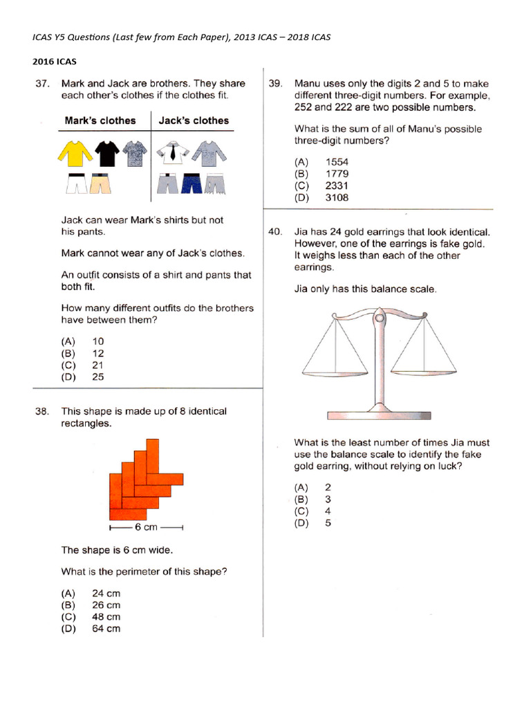 ICAS Year 5 Exam Questions Archive | PDF