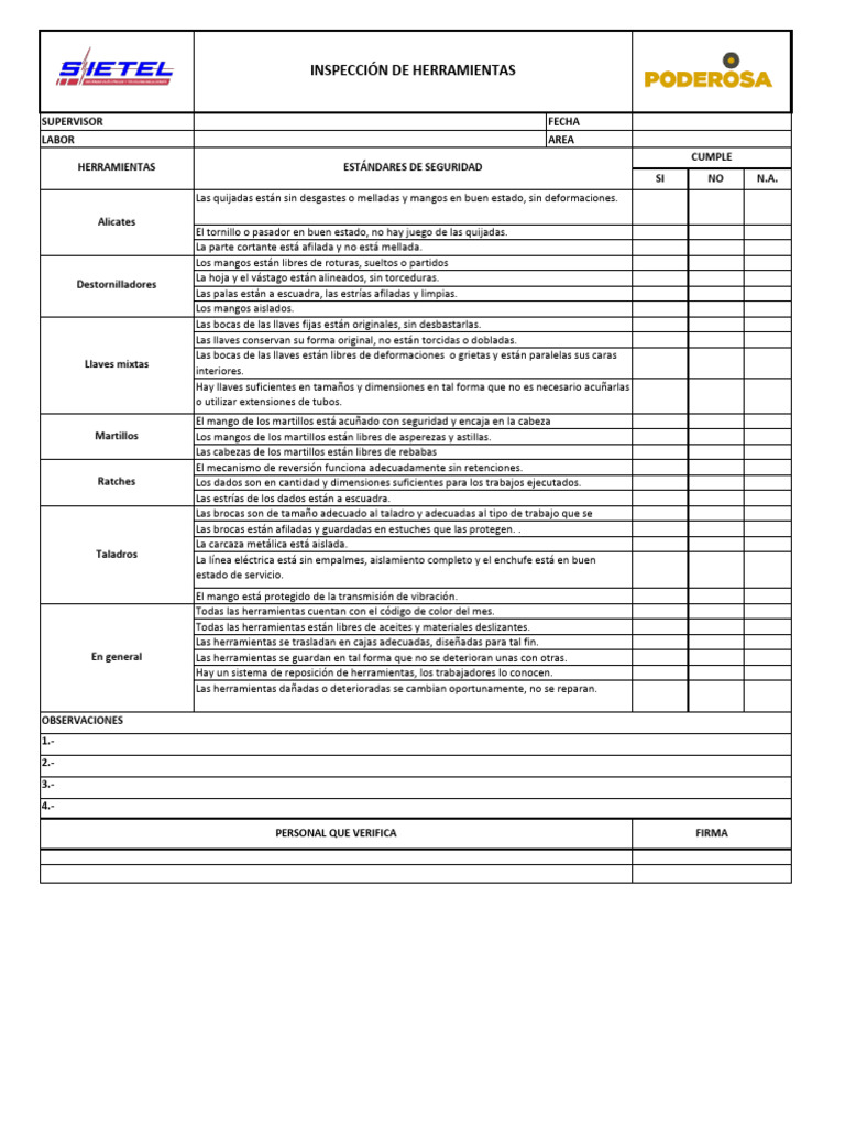 Inspección Herramientas | PDF | Perforar | Herramientas