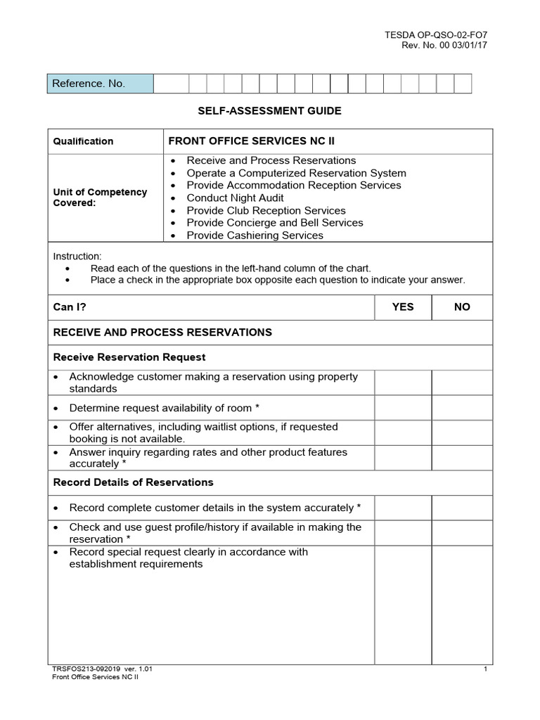 Front Office Services NC II | PDF | Cash | Cheque