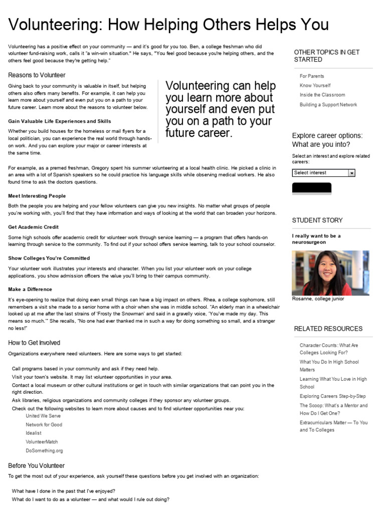 Volunteering: How Helping Others Helps You | PDF | Volunteering