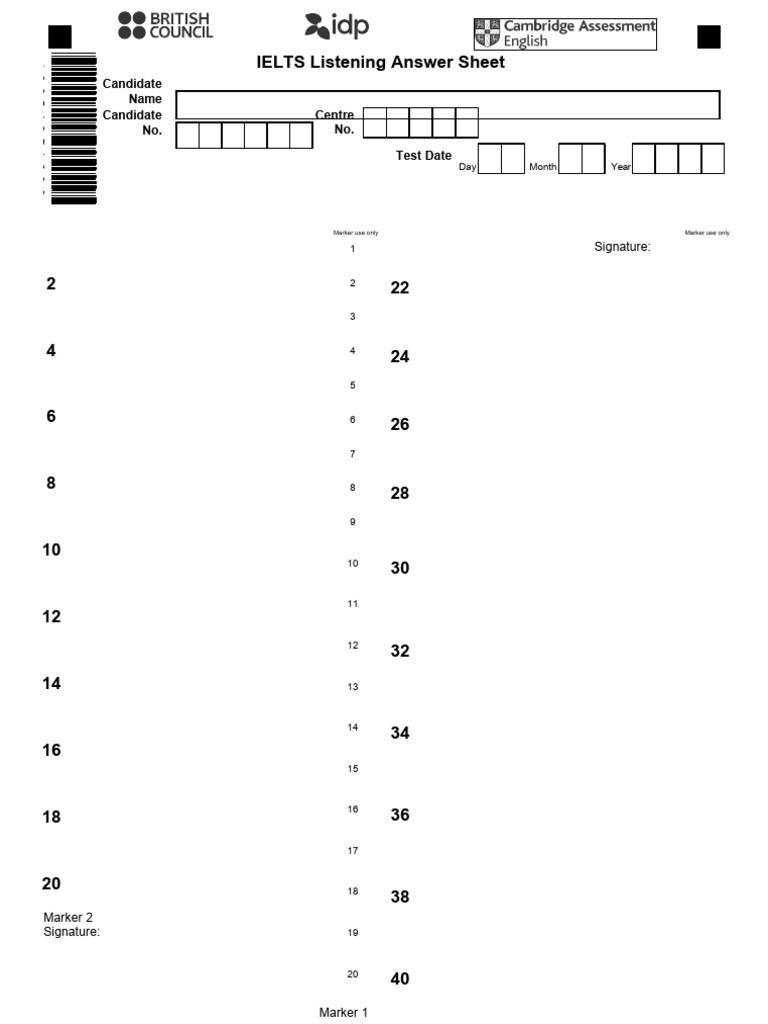 Blank Answer Sheet Listening | PDF | Standardized Tests | Tests