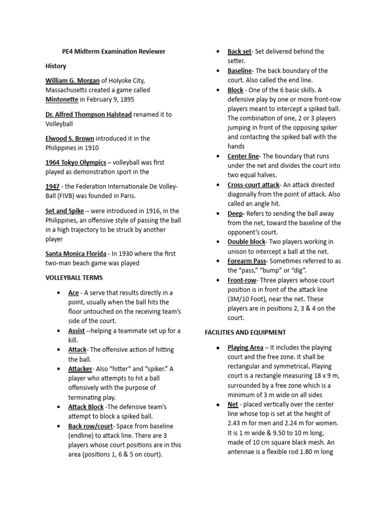 Volleyball Midterm Exam Guide | PDF | Volleyball | Sports