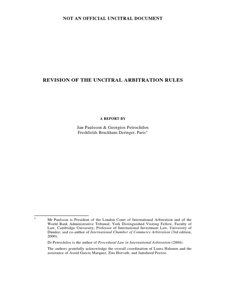 UNCITRAL Arbitration Rules Paulsson Petrochilos | PDF | Arbitration ...