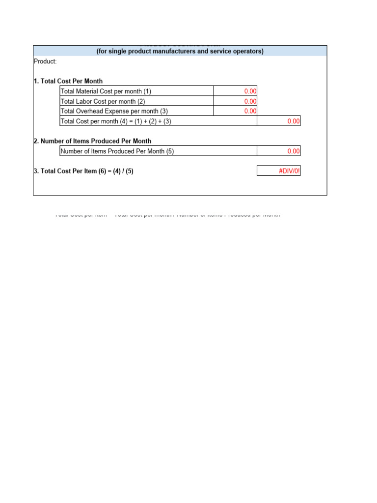 Product Costing Form For A Single Product Manufacturer or Service | PDF | Cost | Economies