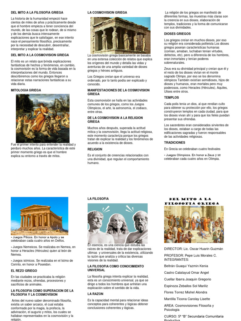 Triptico Del Mito A La Filosofia Griega | PDF | Mitología griega | Antigua Grecia