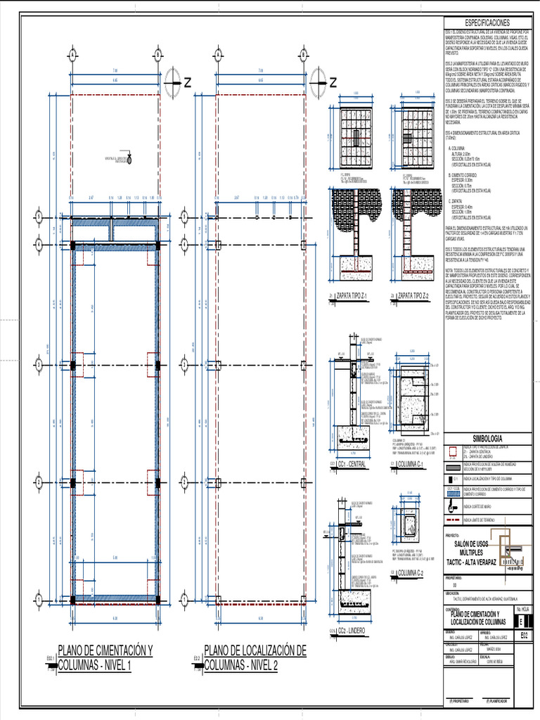 Plano de Cimentación Y Columnas - Nivel 1 Plano de Localización de ...