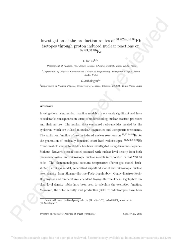 Investigation of The Production Routes of 81,82m, 83,84 RB Isotopes ...