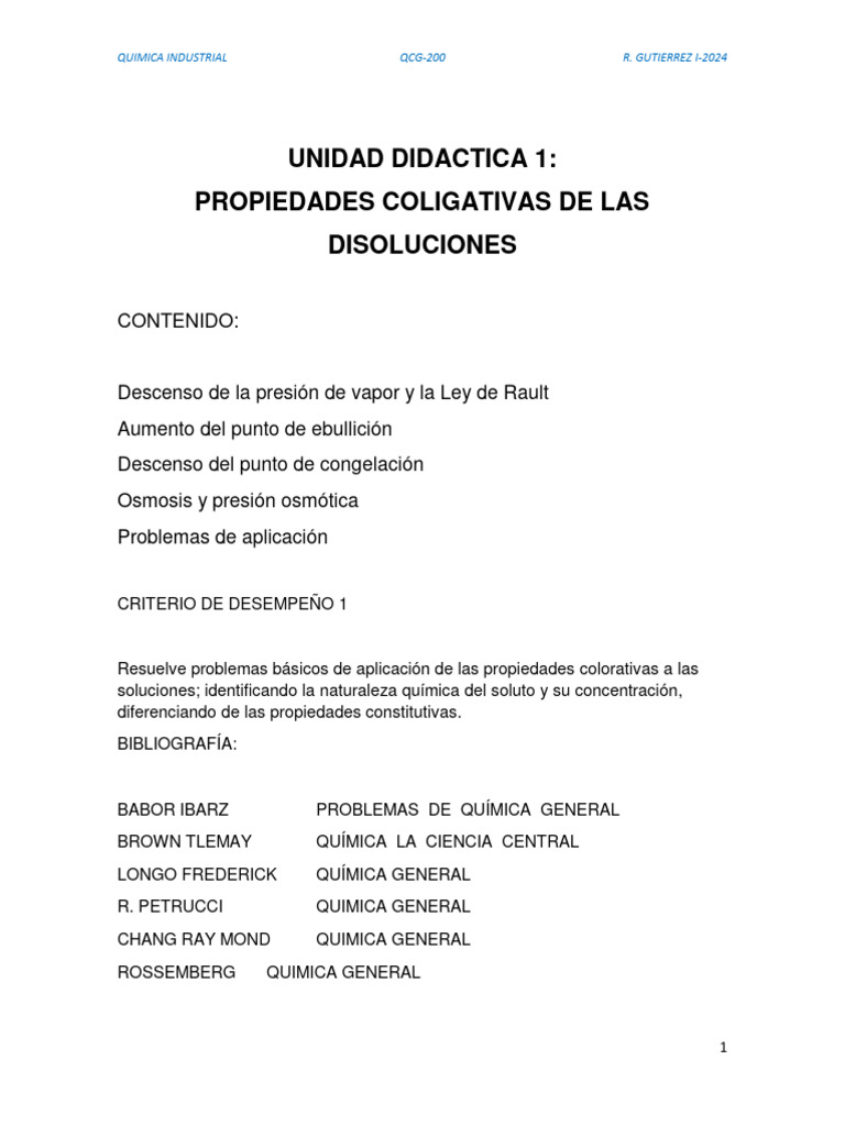 Unidad Didactica 1 Coligativas | PDF | Concentración | Cantidades fisicas
