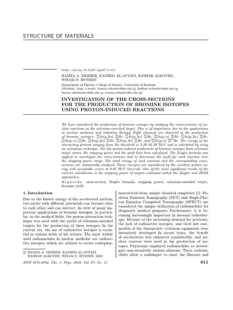 Bromine Isotope Production via Selenium | PDF | Atoms | Isotope