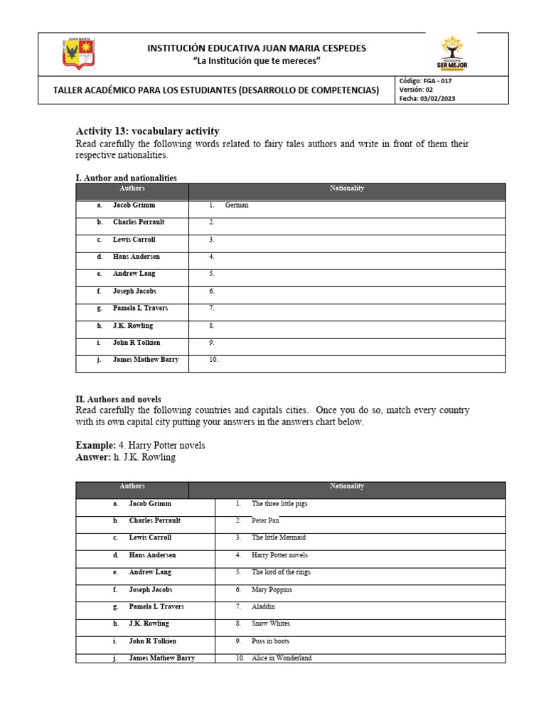 Eighth Graders Vocabulary Activity 2 2024 | PDF