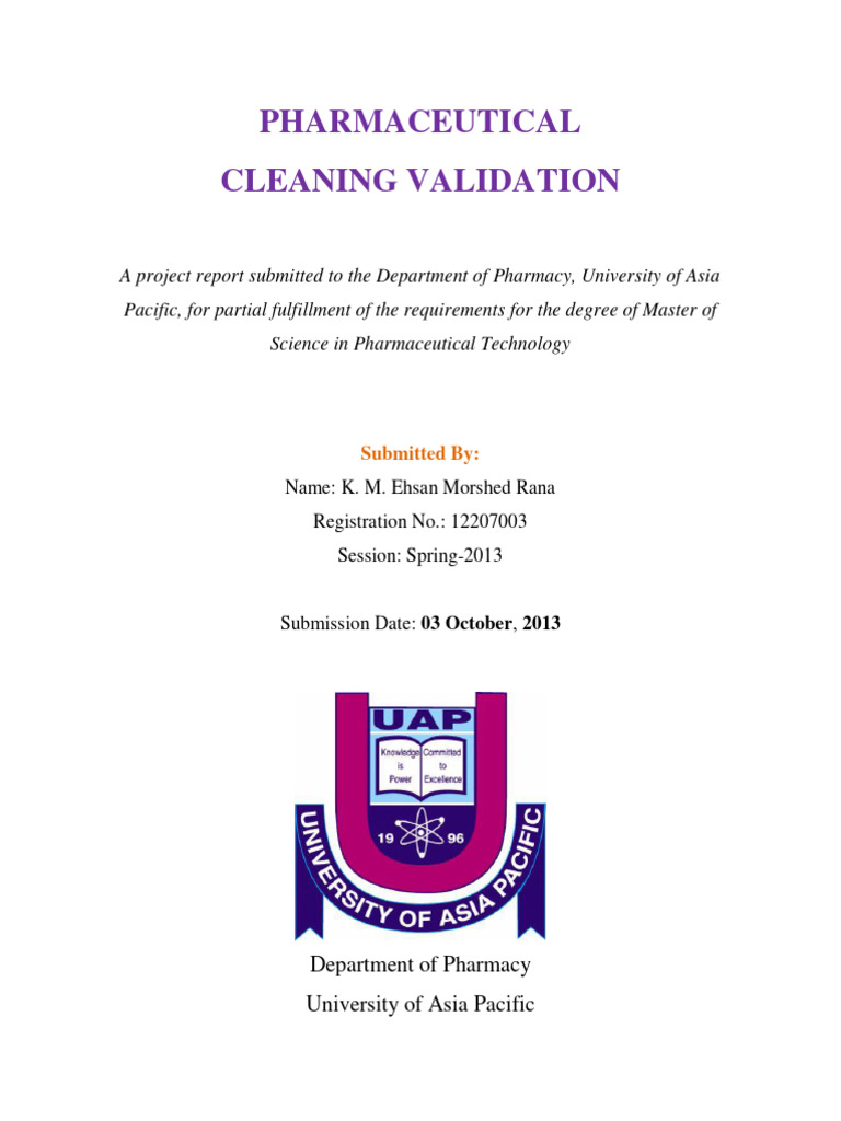 Pharmaceutical Cleaning Validation Pdf Production And Manufacturing