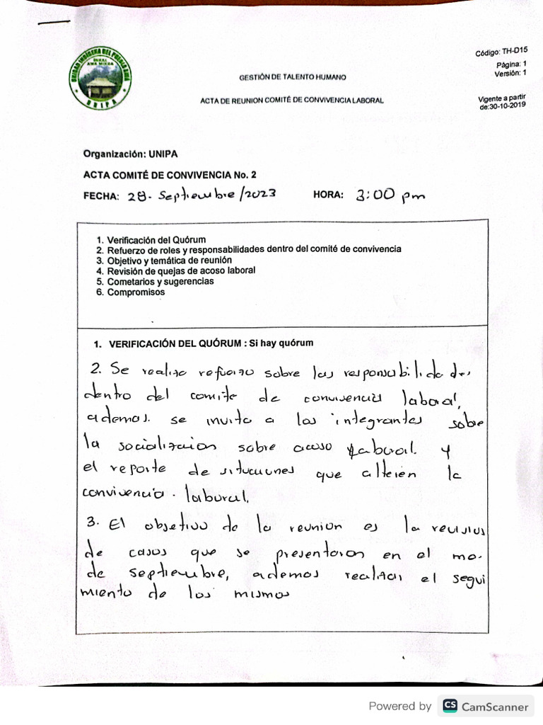 ACTA DE REUNION DE COCOLAB Septiembre | PDF