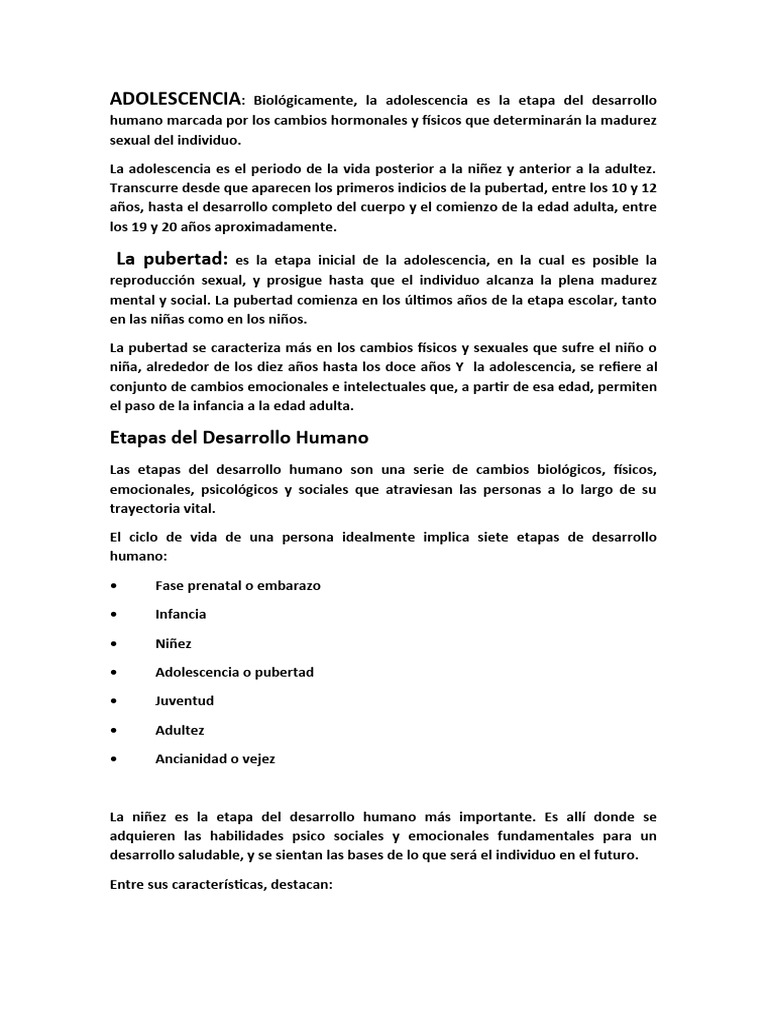 Adolescencia: Cambios y Desarrollo | PDF | Pubertad | Adolescencia
